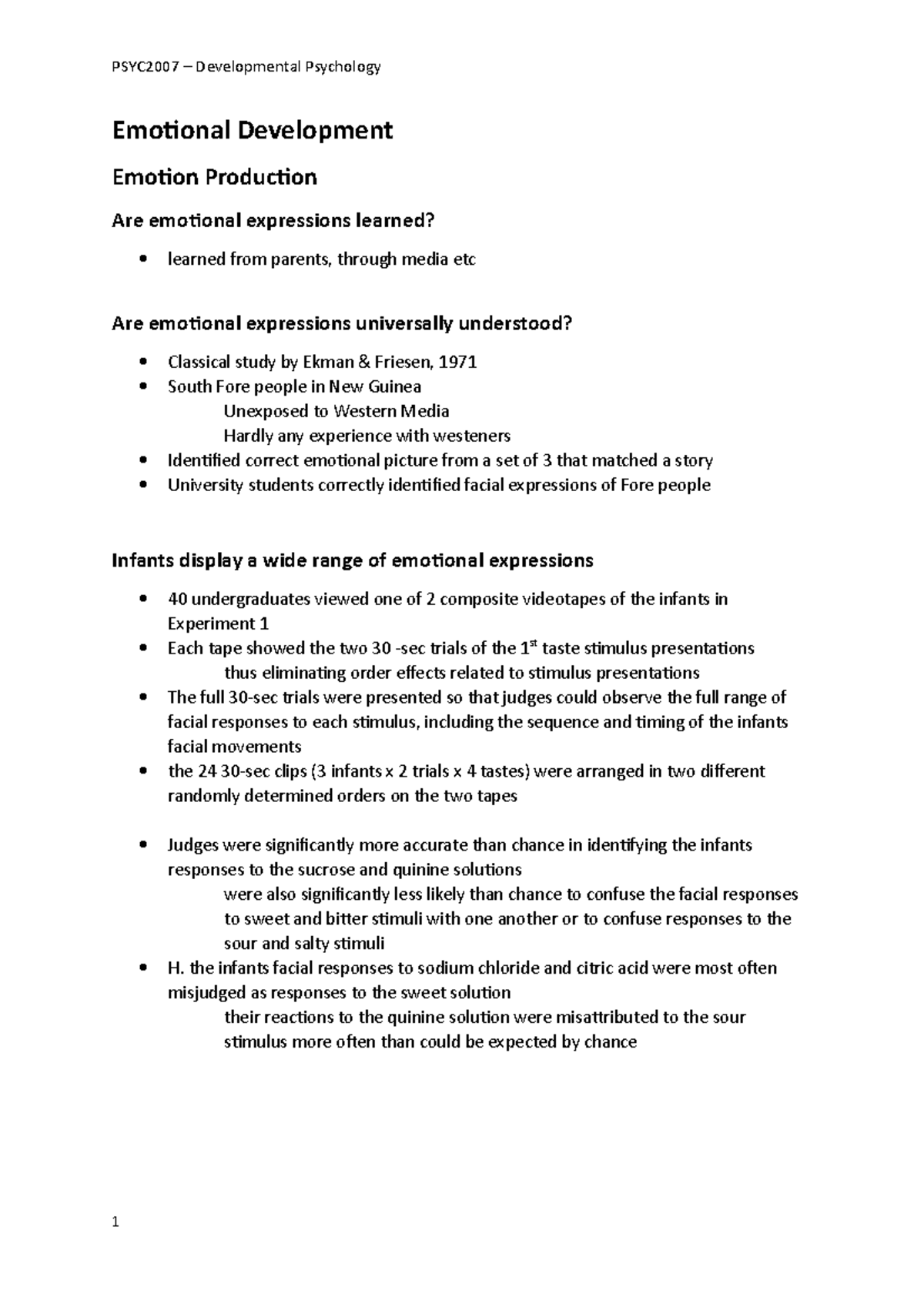 Emotional Development - week 7 - PSYC2007 – Developmental Psychology ...