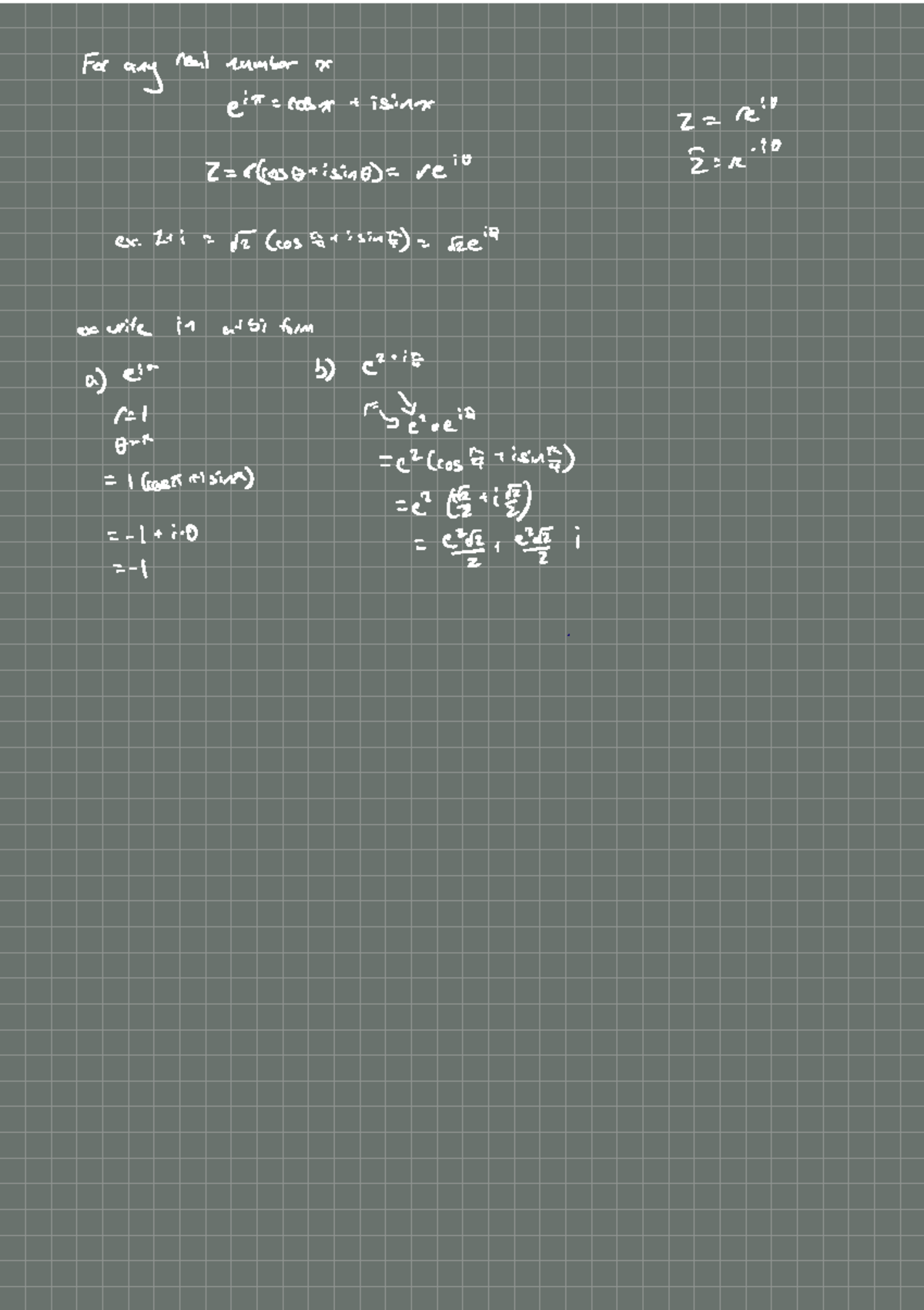 Euler’s Formula - handwritten notes - Math 1600 - For any real number x ...