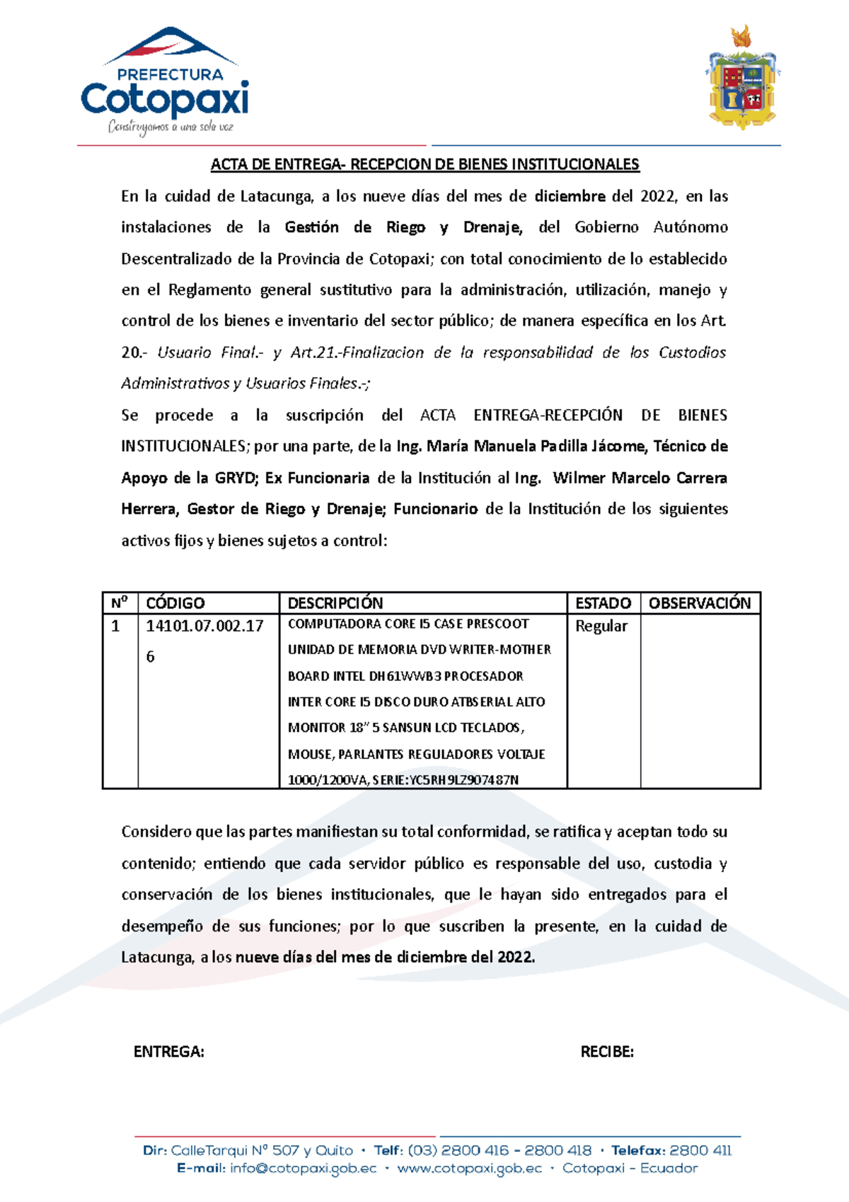 Modelo De Acta De Entrega Recepcion De Bienes Noticias Modelo Imagesejemplos De Actas De Entrega