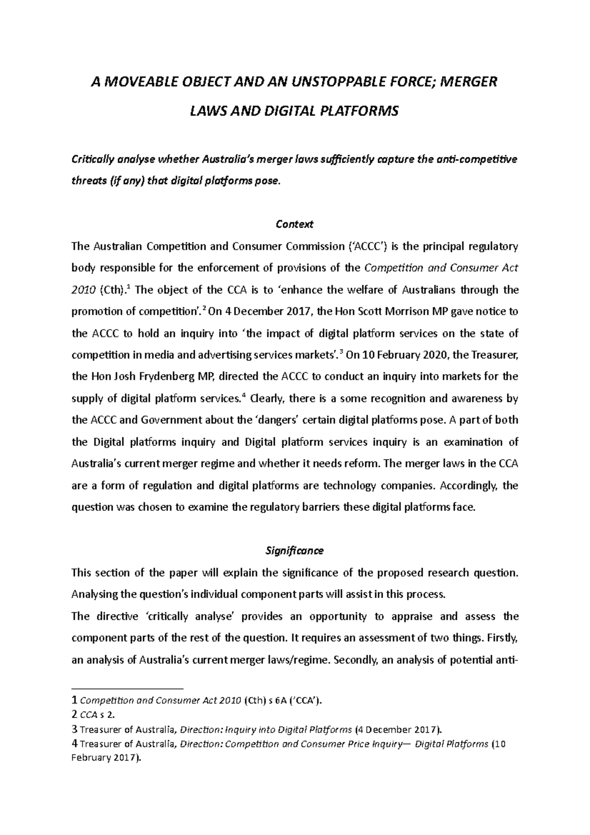 Research Proposal - A MOVEABLE OBJECT AND AN UNSTOPPABLE FORCE; MERGER LAWS AND DIGITAL ...
