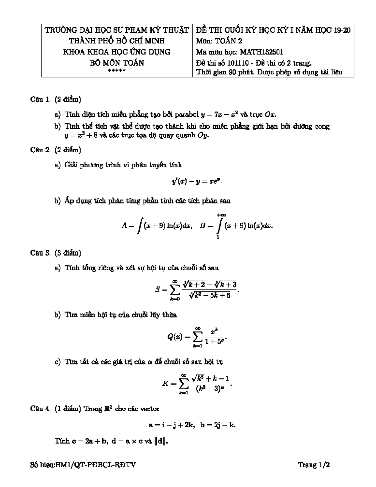 Đề 3 (HK1-19-20) - hbjbj - Sư phạm Toán - Studocu