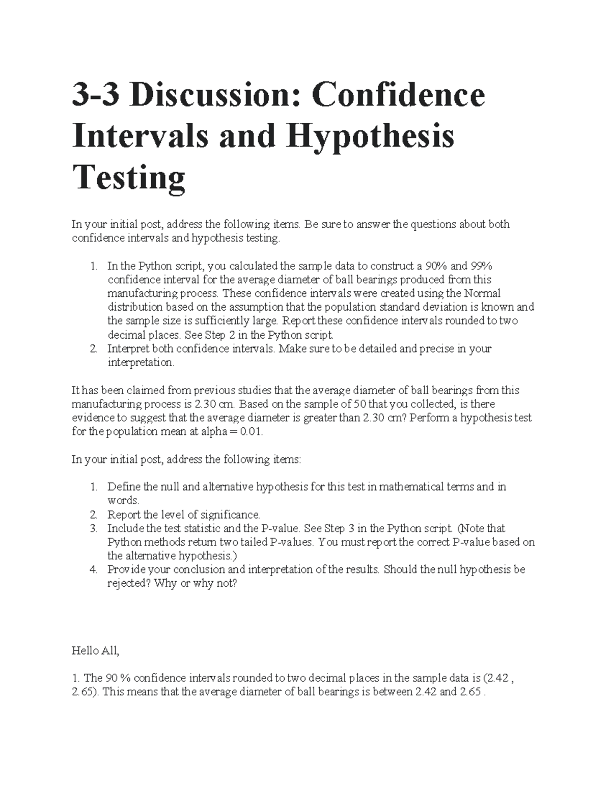 MAT-243 - 3-3 Discussion- Confidence Intervals and Hypothesis Testing ...