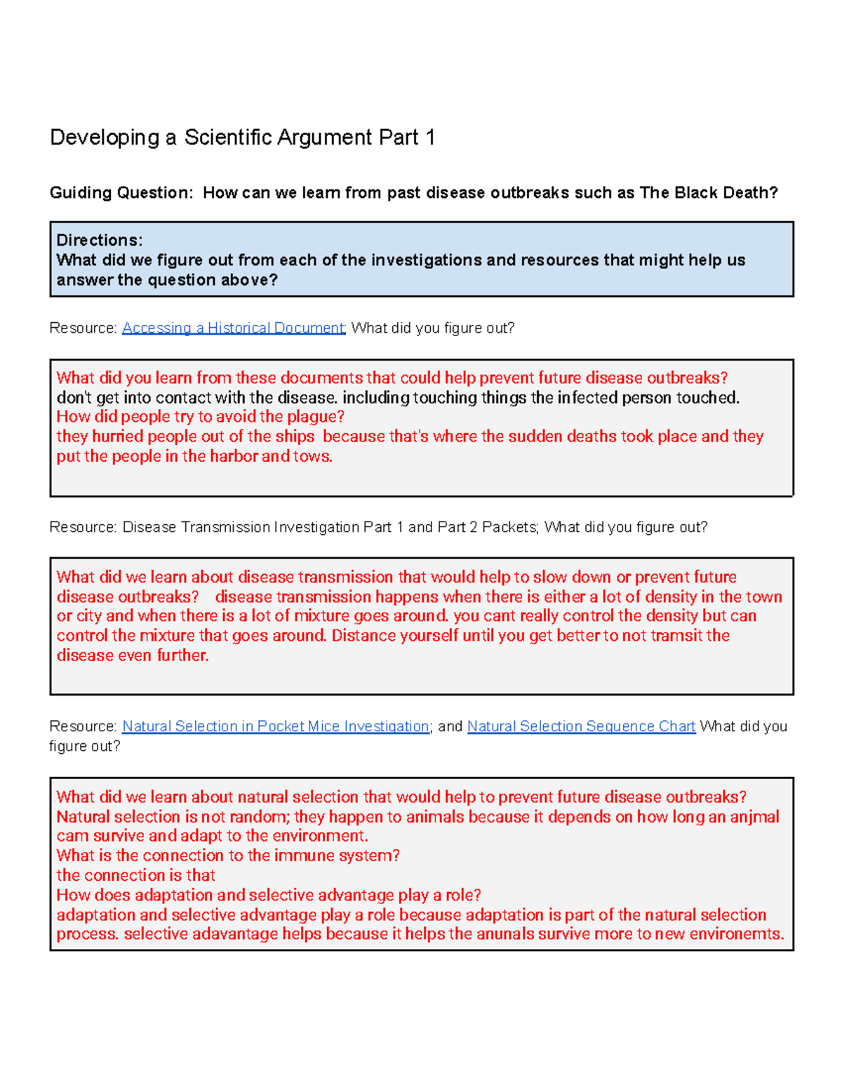 Developing a Scientific Argument - including touching things the ...