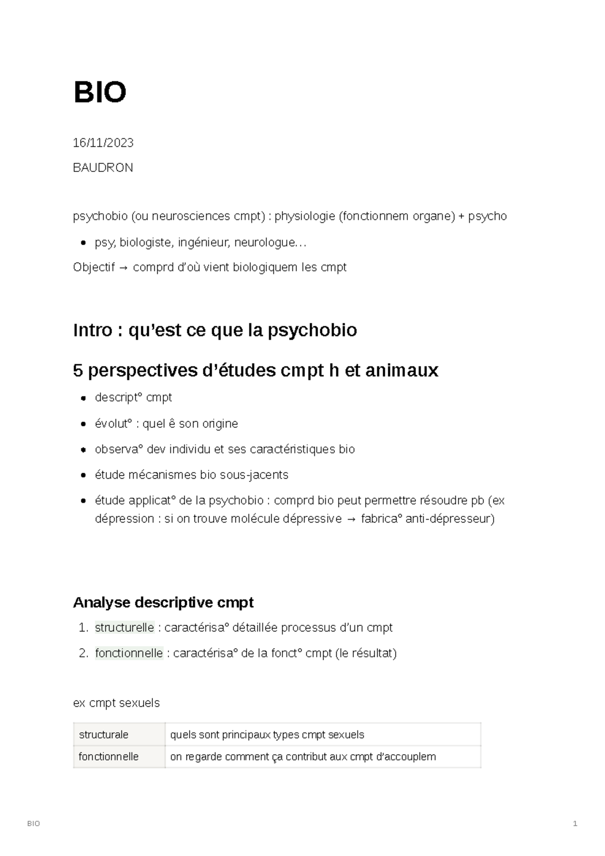 UE1 BAUDRON psychobio - BIO 16/11/ BAUDRON psychobio (ou neurosciences ...