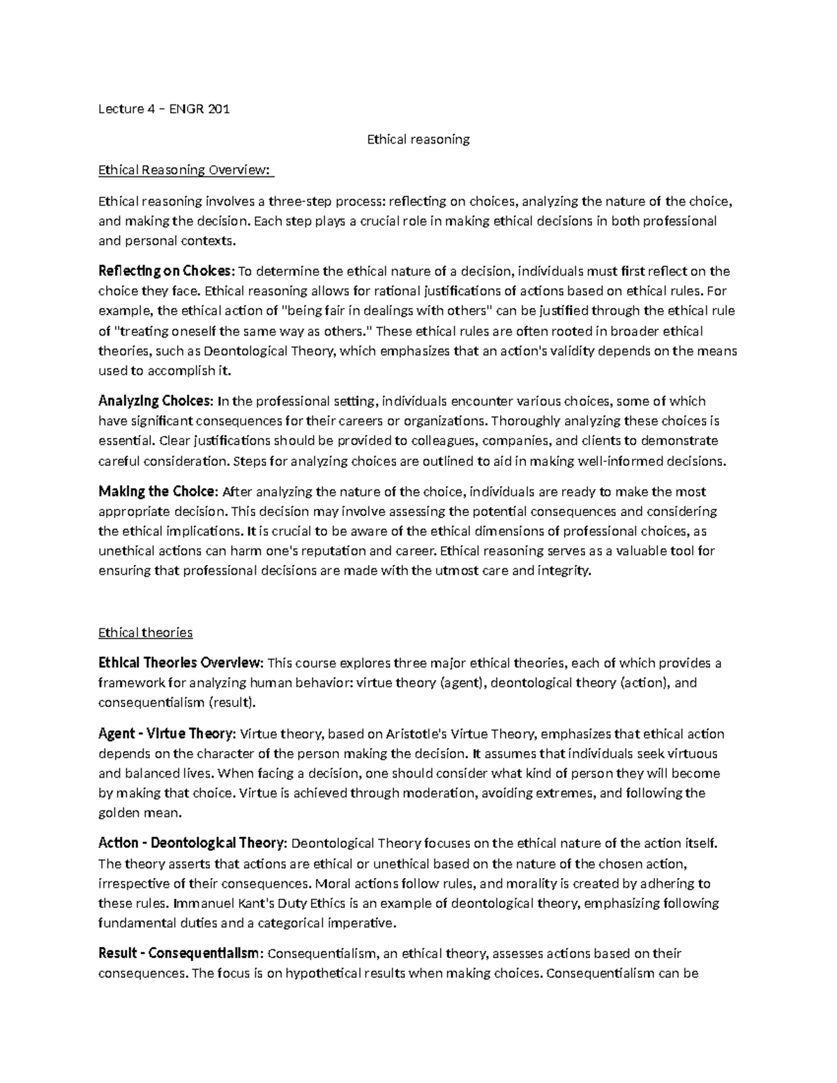 ENGR 201 L4 - Summary Professional Practice and Responsibility ...