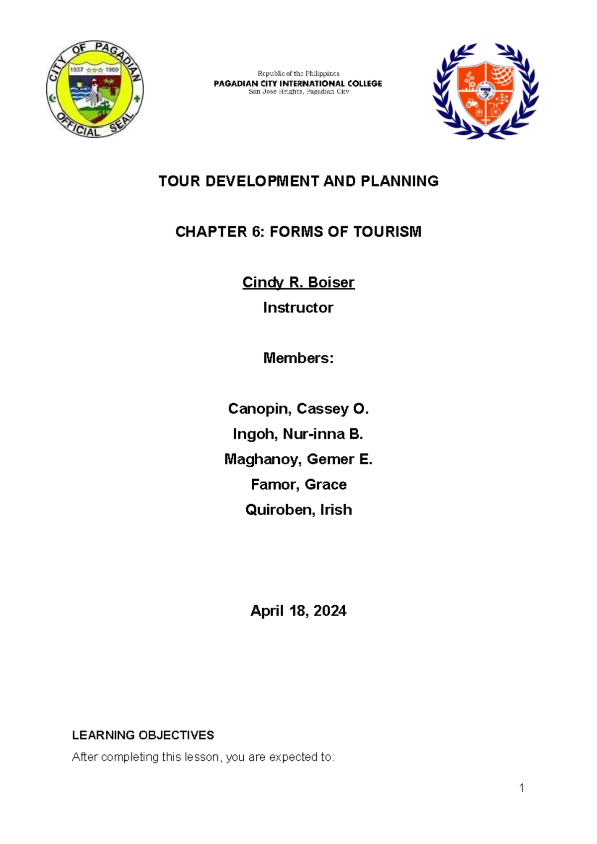 Tour Dev-Chap6 - Ppt - TOUR DEVELOPMENT AND PLANNING CHAPTER 6: FORMS ...