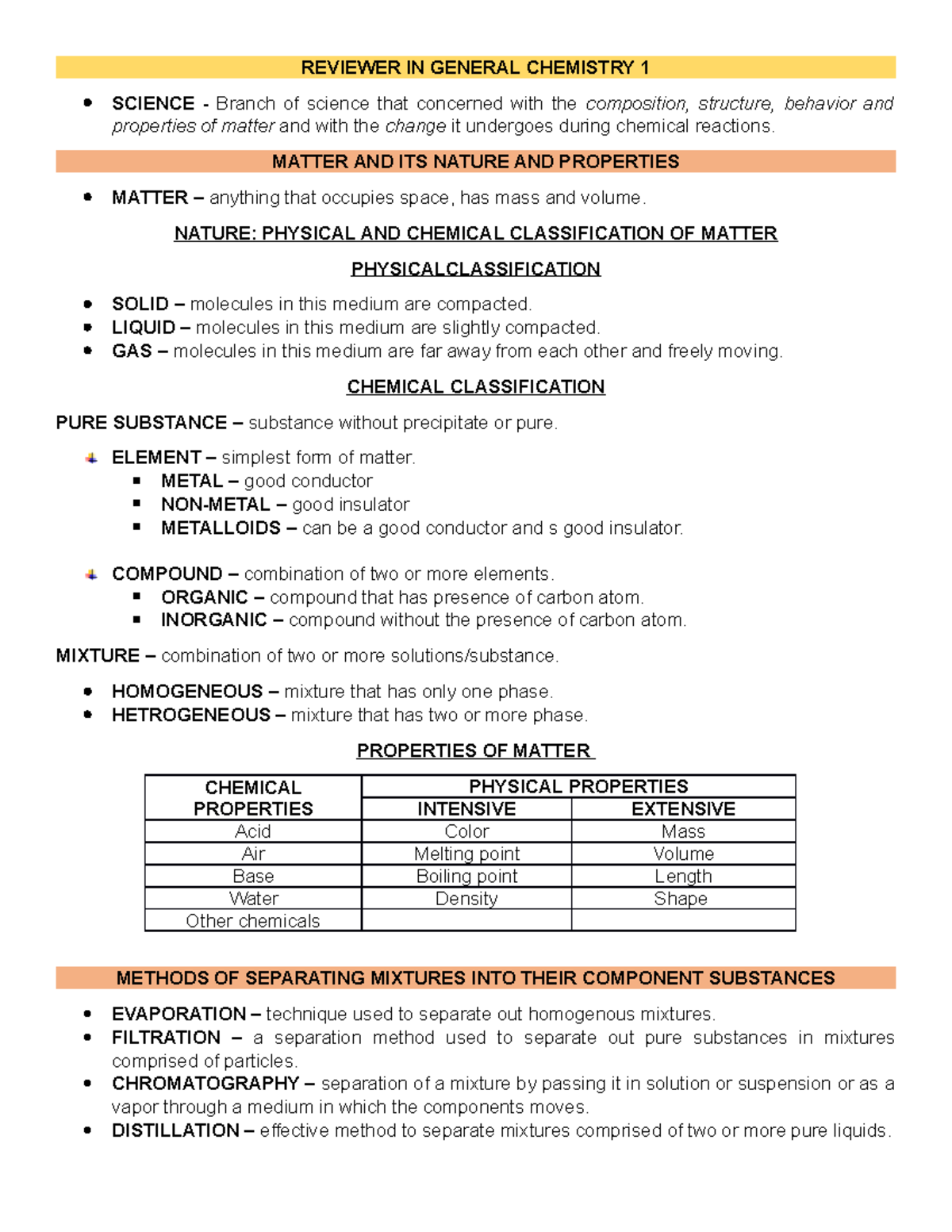 General Chemistry - REVIEWER IN GENERAL CHEMISTRY 1 SCIENCE - Branch of ...