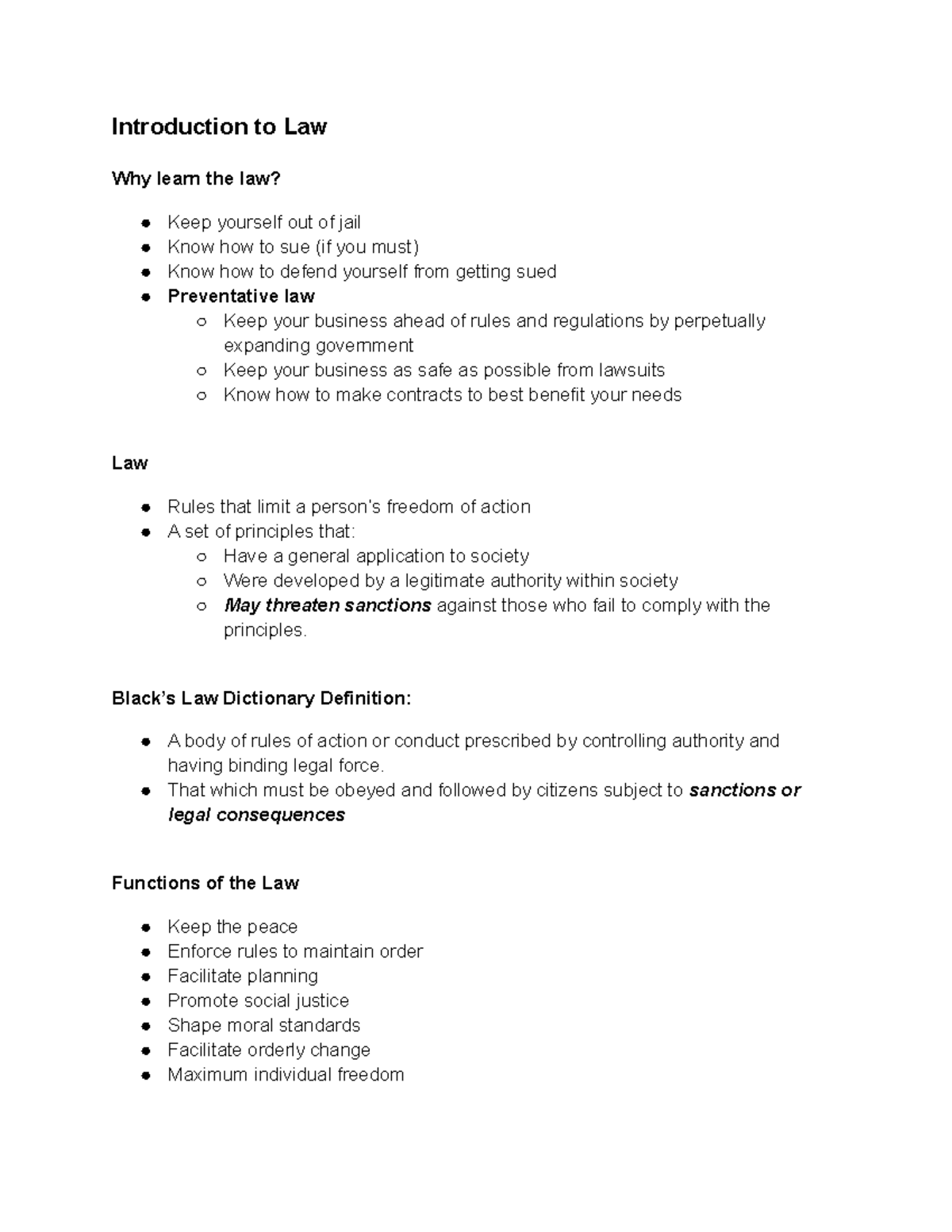 1 - Introduction to Law - Lecture notes 1 - BLAW 210 - WSU - Studocu