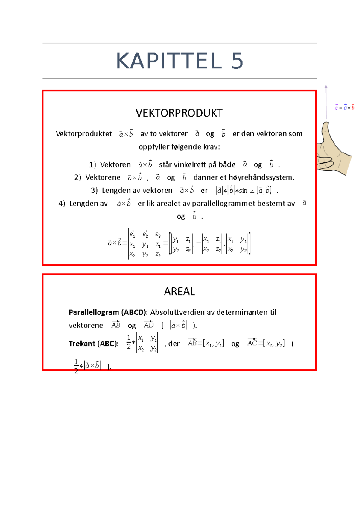 Oppsummering - Kapittel 5: Vektorprodukt og romgeometri (Sinus R2) - KAPITTEL 5 VEKTORPRODUKT ...