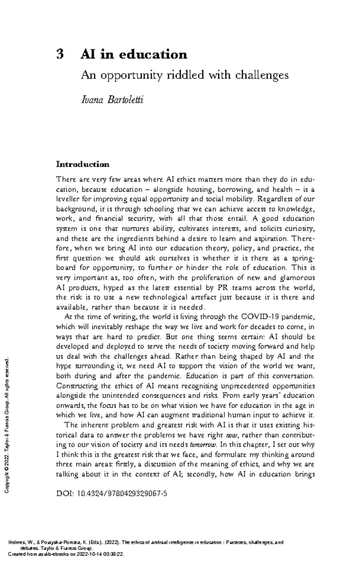 The Ethics of Artificial Intelligence in Education - 3 AI in education ...