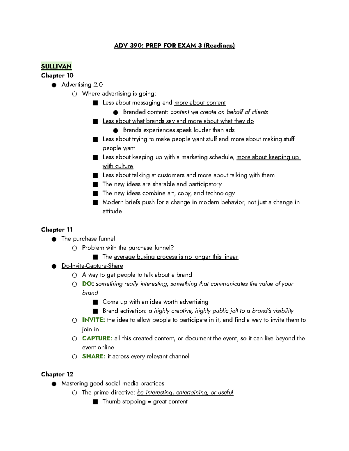 ADV 390 EXAM 3 PREP: Part 3 (readings) - ADV 390: PREP FOR EXAM 3 ...