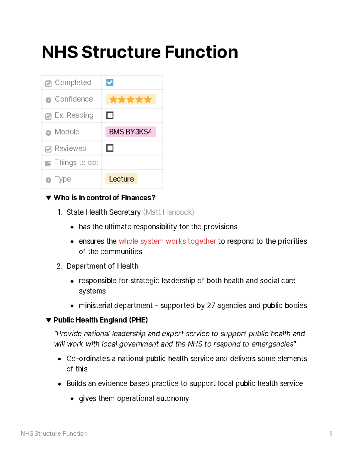 NHS Structure Function - żeading Module BMS BYԉKSԊ żeviewed Things to ...