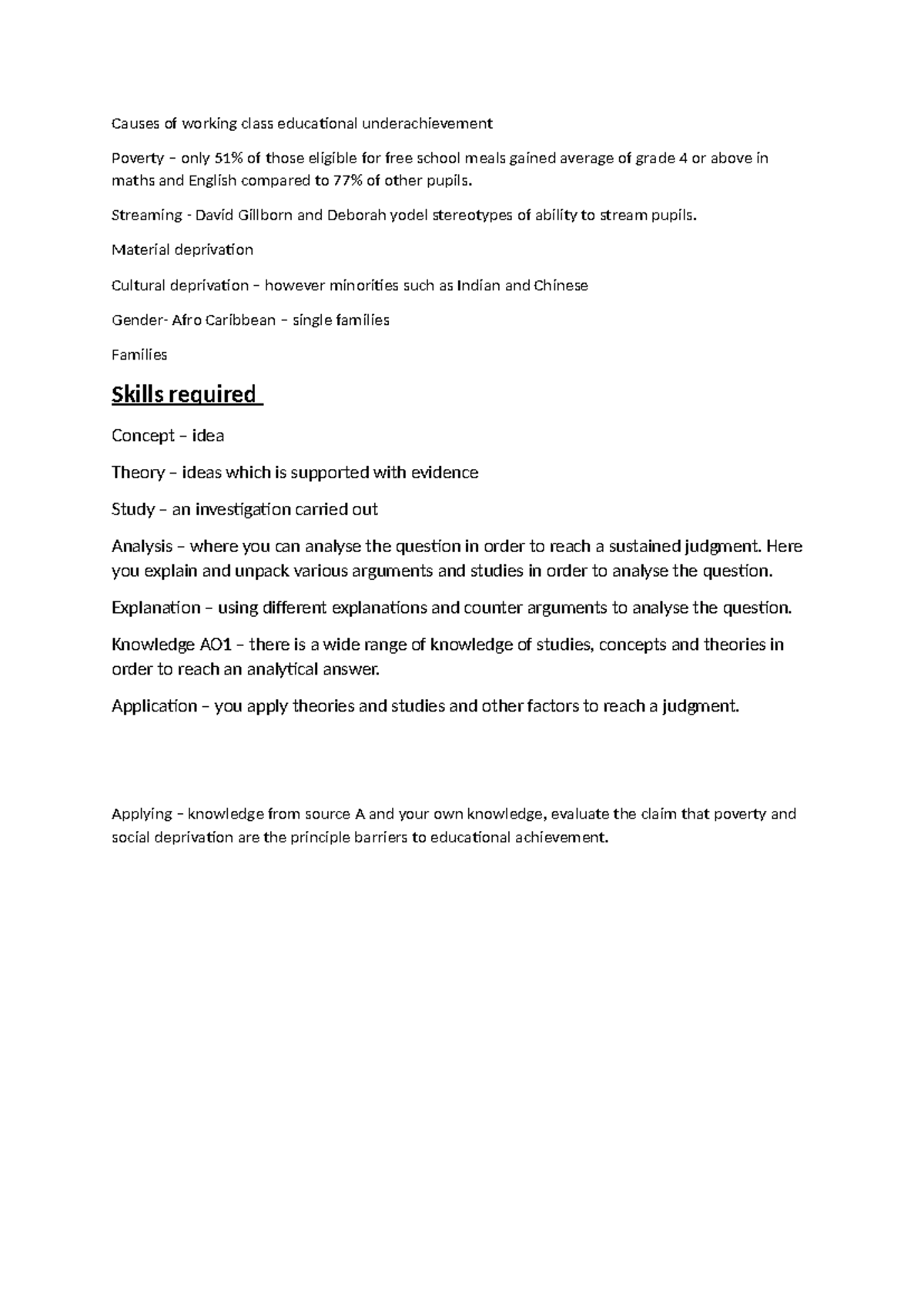 Causes of working class educational underachievement - Streaming ...