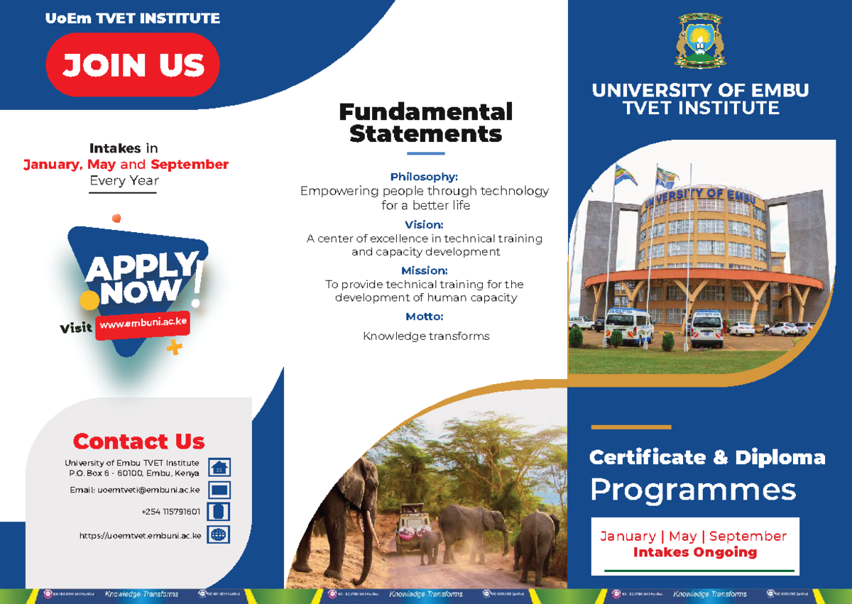 Uo Em TVET Brochure - Certificate & Diploma Programmes Fundamental ...