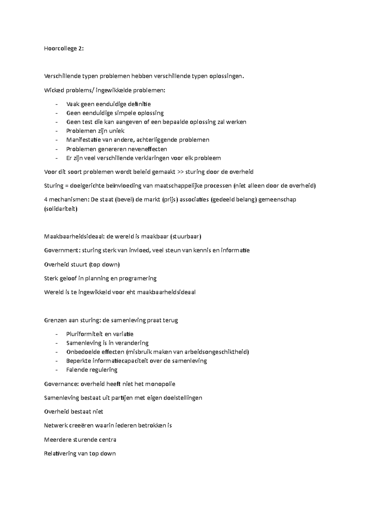 Maatschappelijk Probleem Aantekeningen Hoorcollege 2 Verschillende