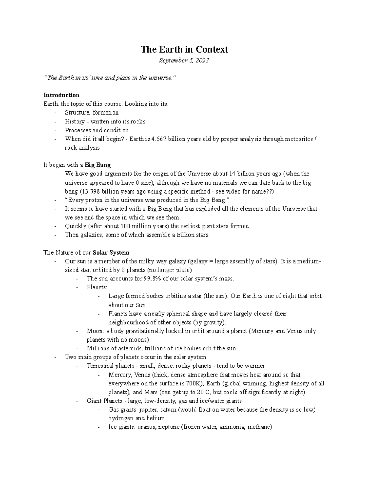 EPSC 201 - Sept 5 - The Earth in Context - The Earth in Context ...