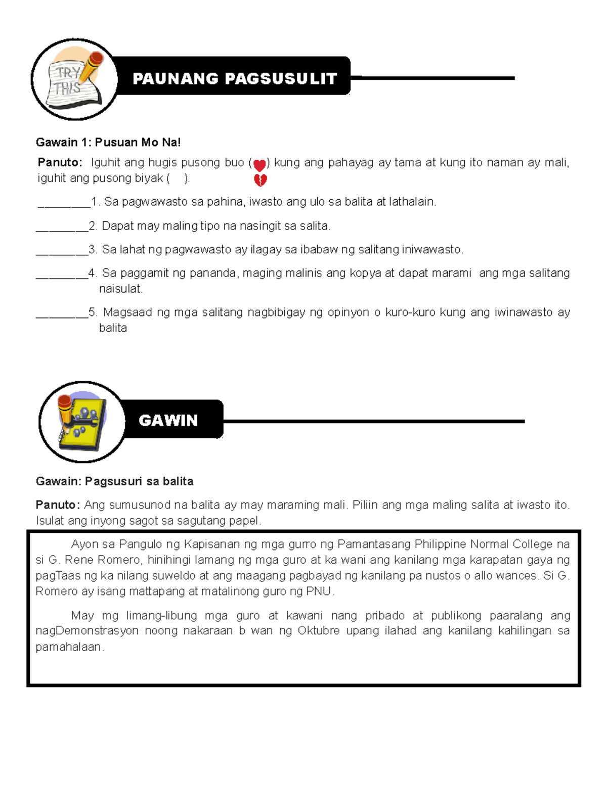 Activity sheets spj7 - GAWIN Gawain 1: Pusuan Mo Na! Panuto: Iguhit ang ...