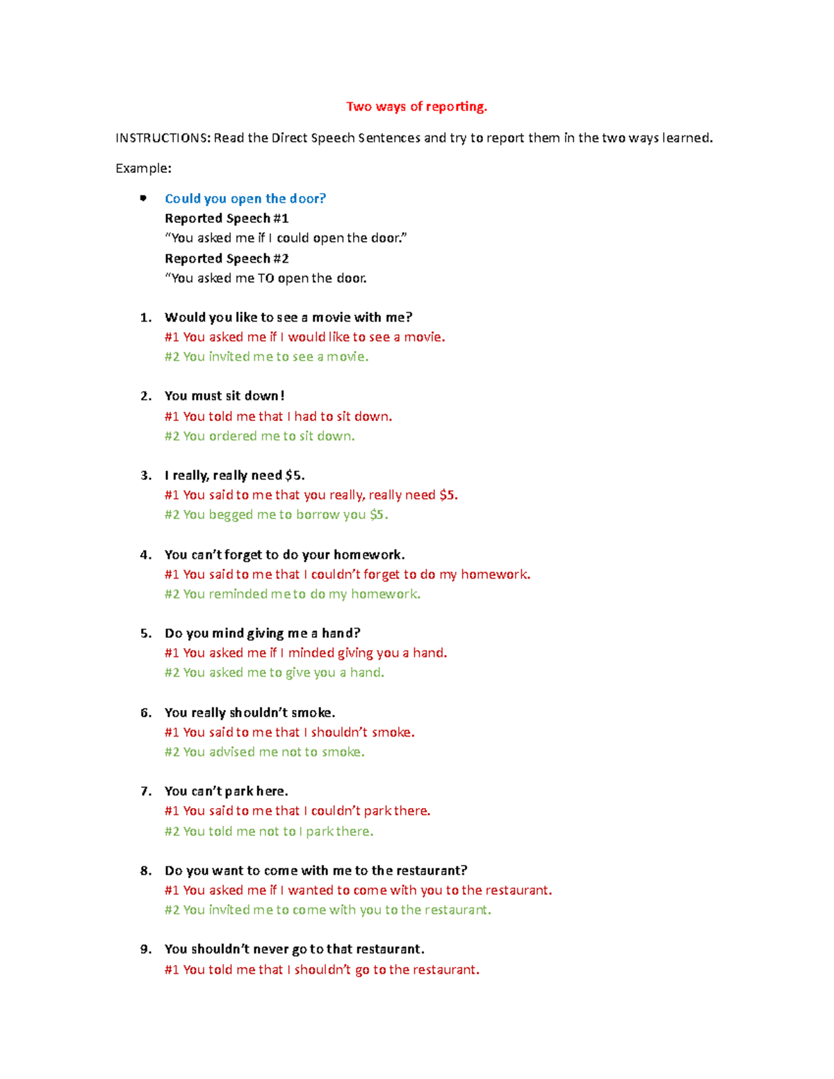 Unit 4. Grammar 4-2 Review. Two ways of reporting - Two ways of ...