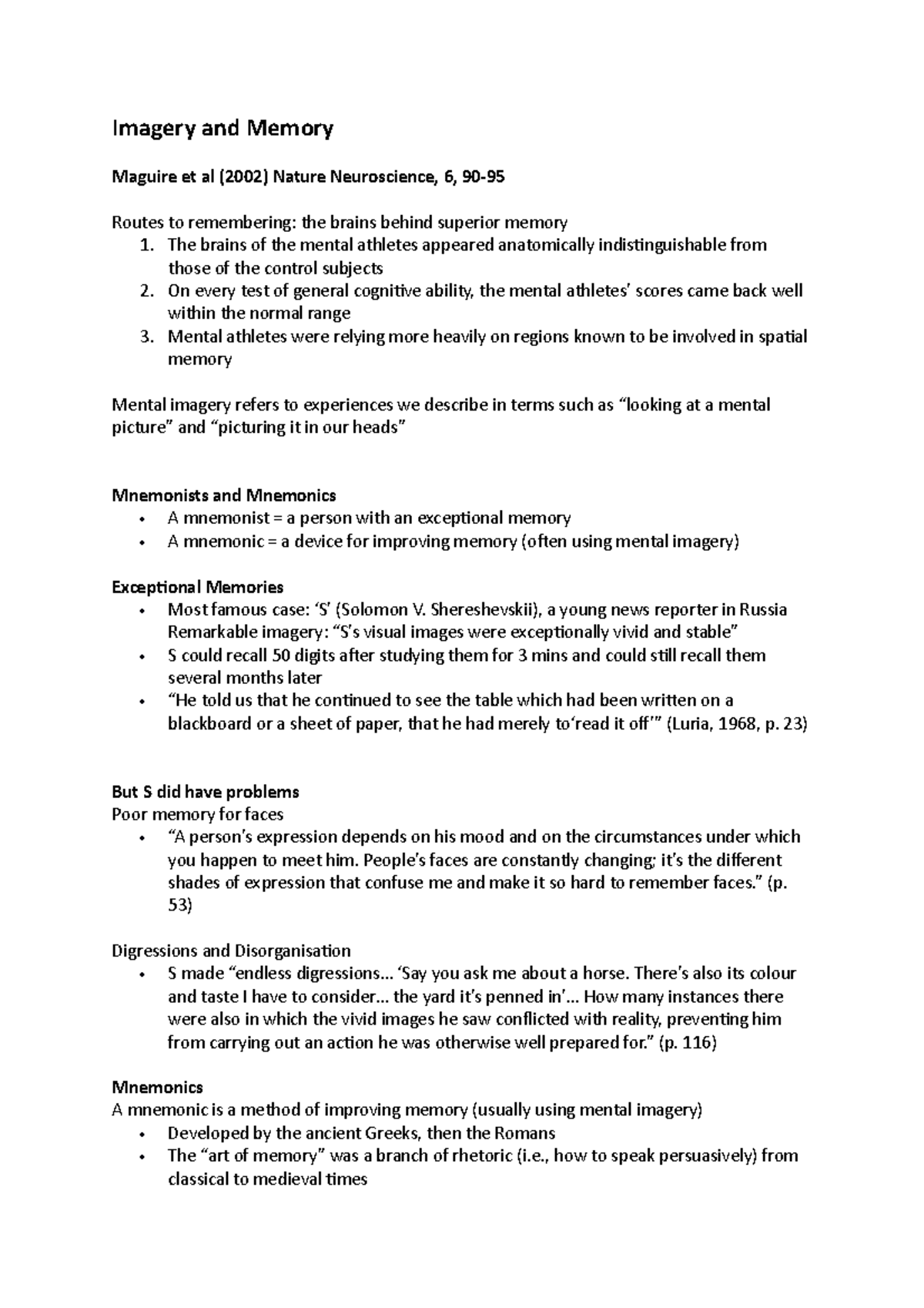 Imagery and Memory - Imagery and Memory Maguire et al (2002) Nature ...