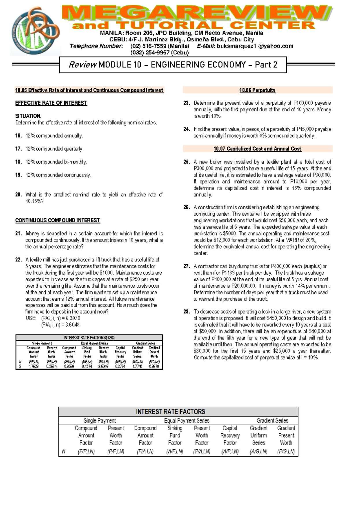 Review Module 10 Engineering Economy Part 2 - MANILA: Room 206, JPD ...