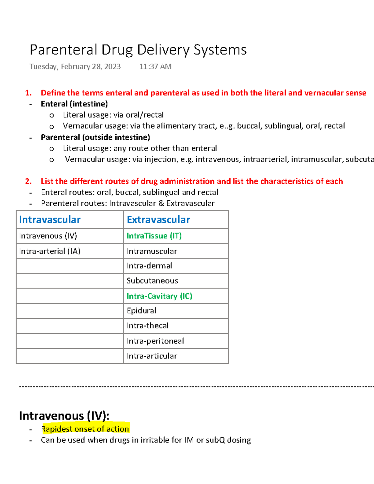 Parenteral Drug Delivery Systems - Define the terms enteral and ...