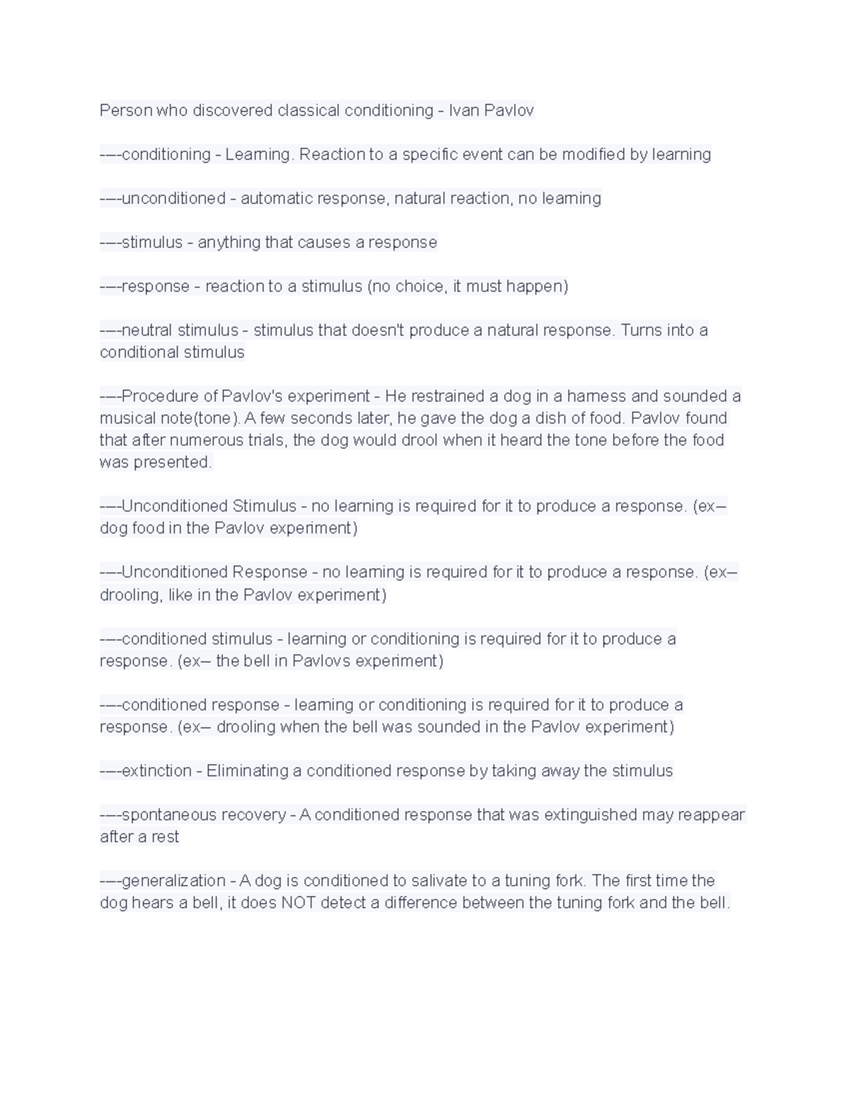 Study guide 1-2 - Person who discovered classical conditioning - Ivan ...