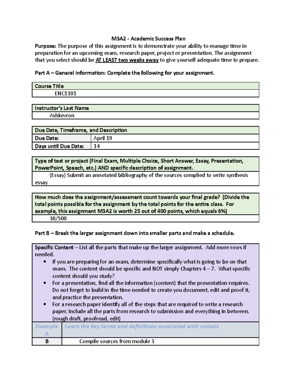 Nicolas Gonzalez M3A2 - M3A2 - Academic Success Plan Purpose: The ...