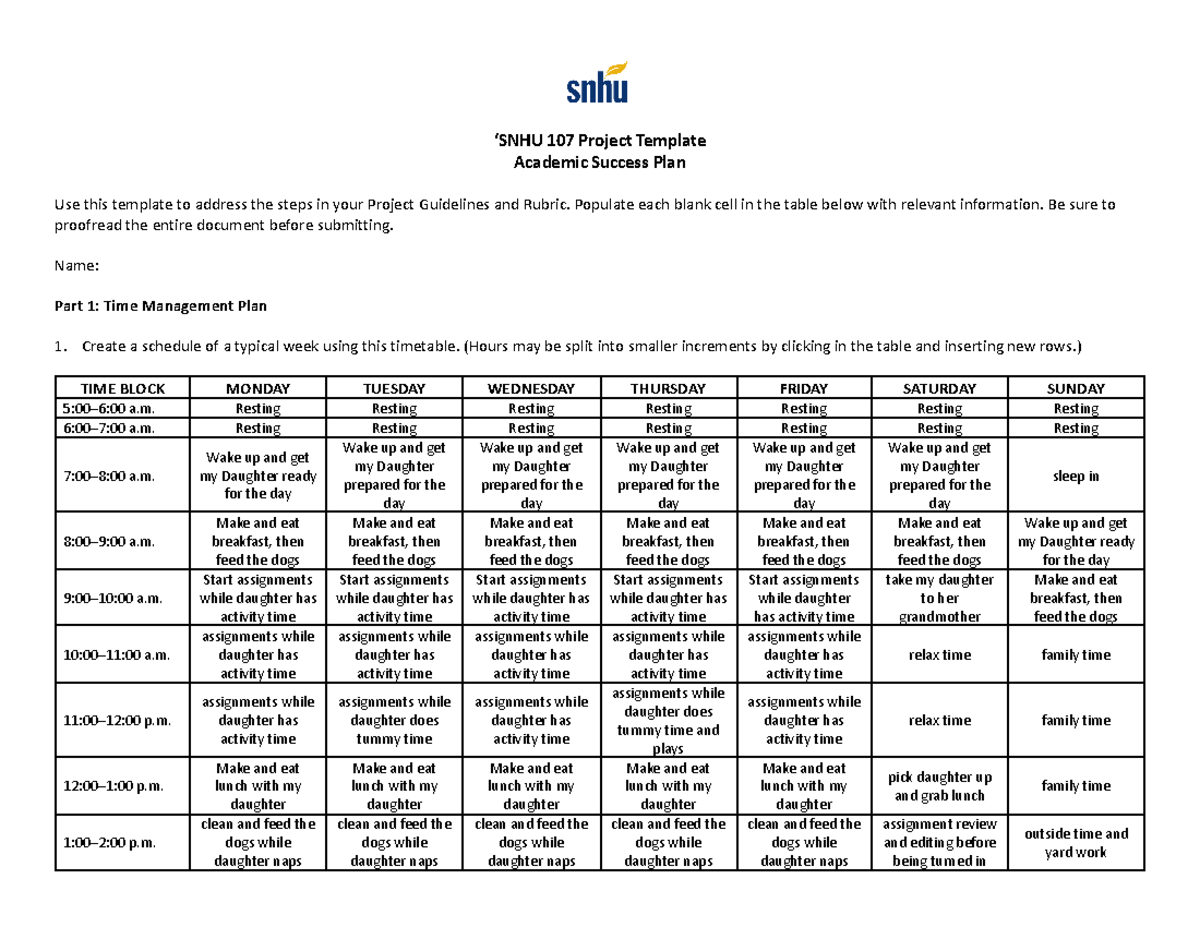 SNHU 107 Project Template - ‘SNHU 107 Project Template Academic Success ...