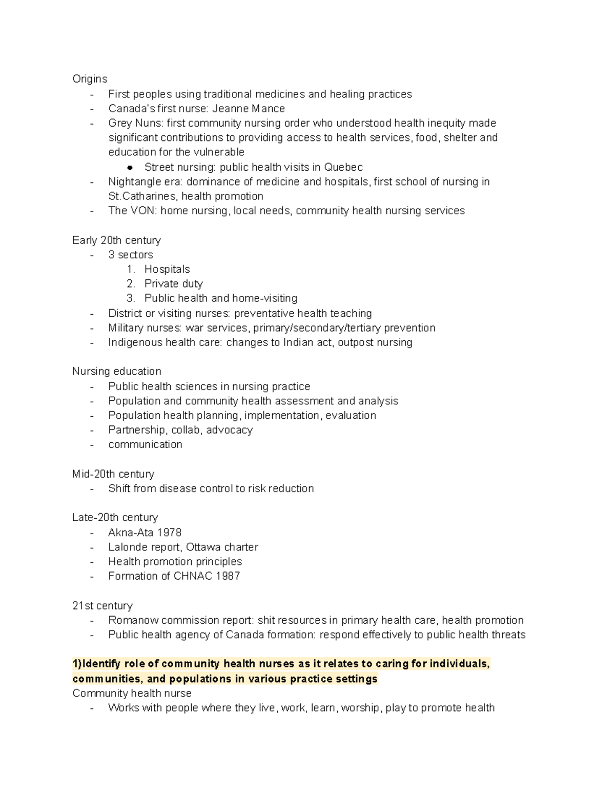 W1 Community health nursing roles and concepts - Origins - First ...