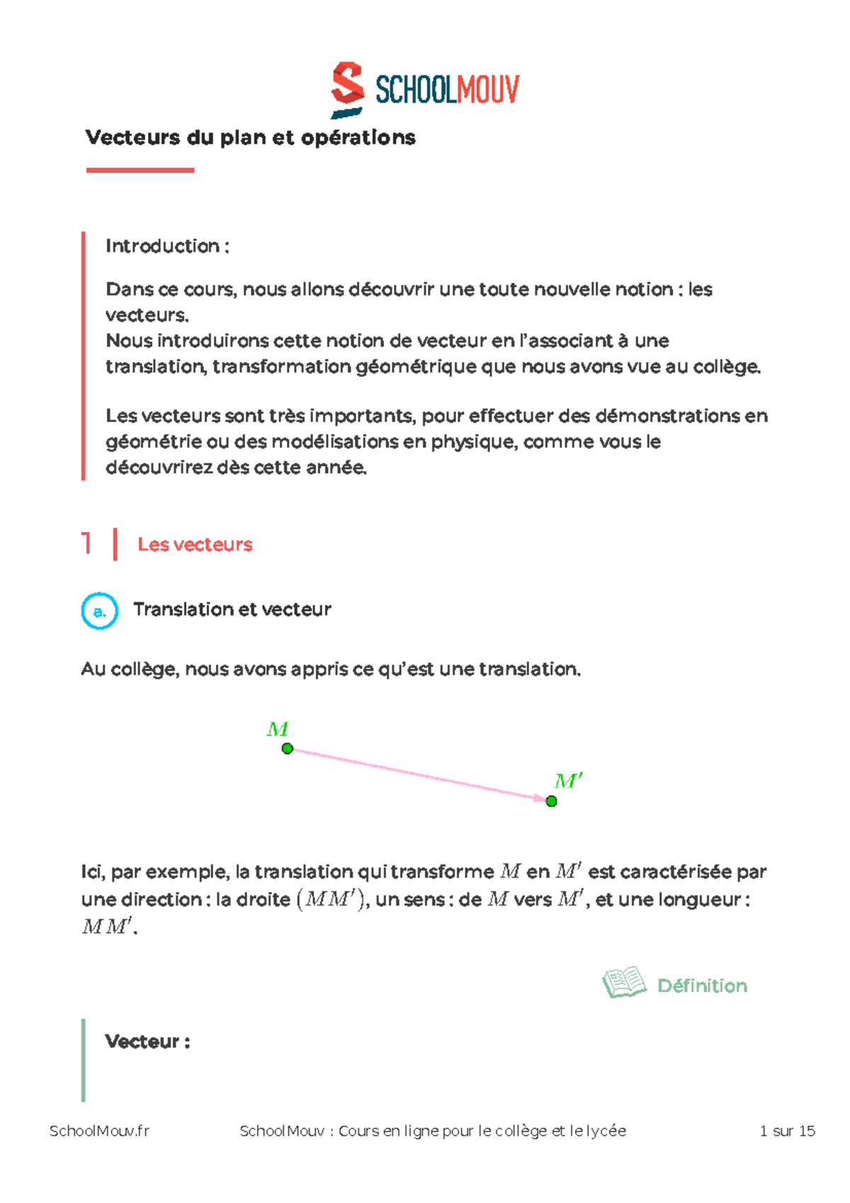 Les-vecteurs-du-plan fiche-de-cours - Vecteurs du plan et opérations Introduction : Dans ce ...