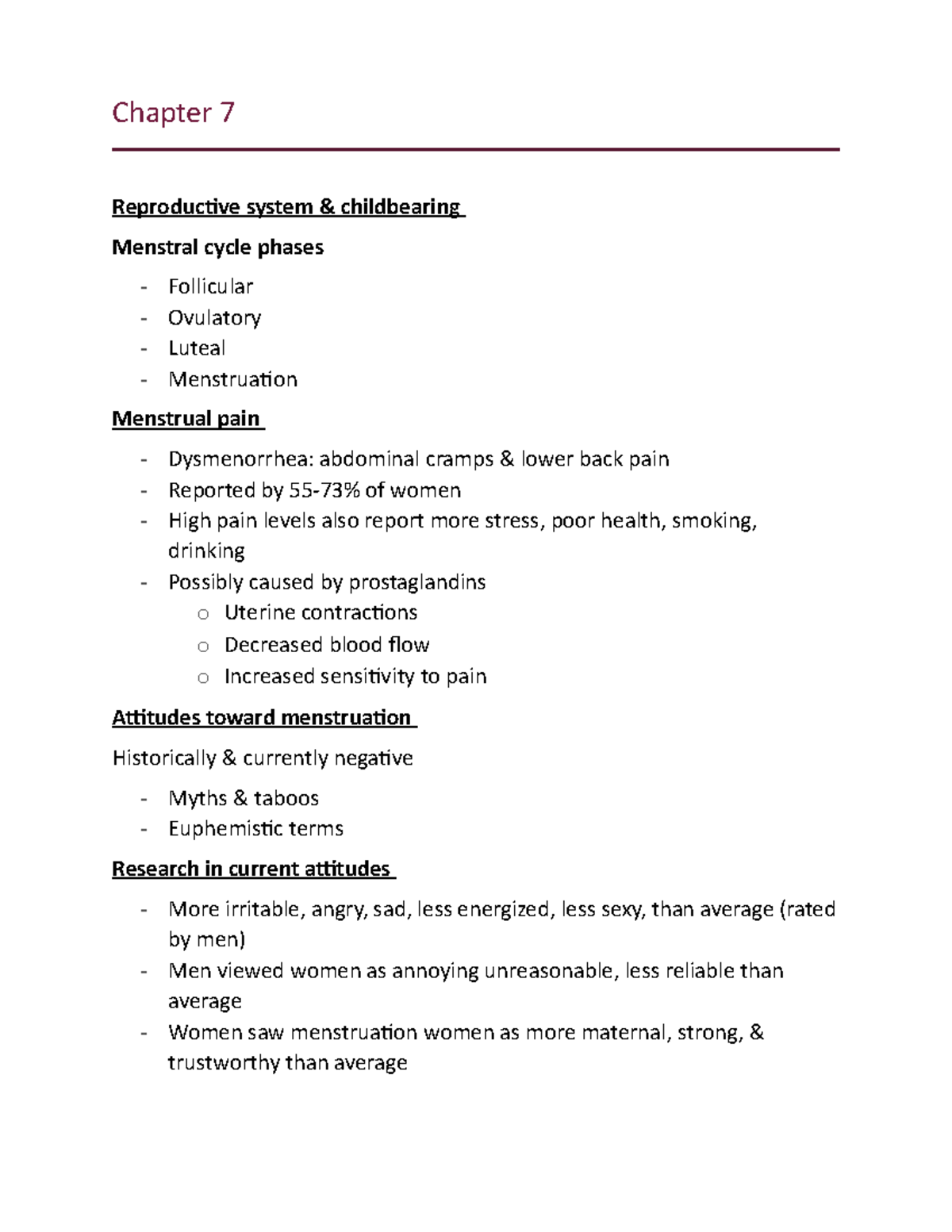 Chapter 7 lecture notes - Chapter 7 Reproductive system & childbearing ...