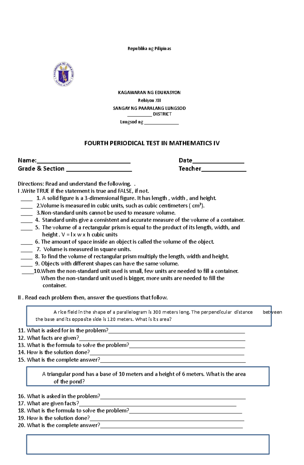 PT Mathematics 4 - Q4 V2 - MODULES FOR GRADE 4 - Republika ng Pilipinas ...