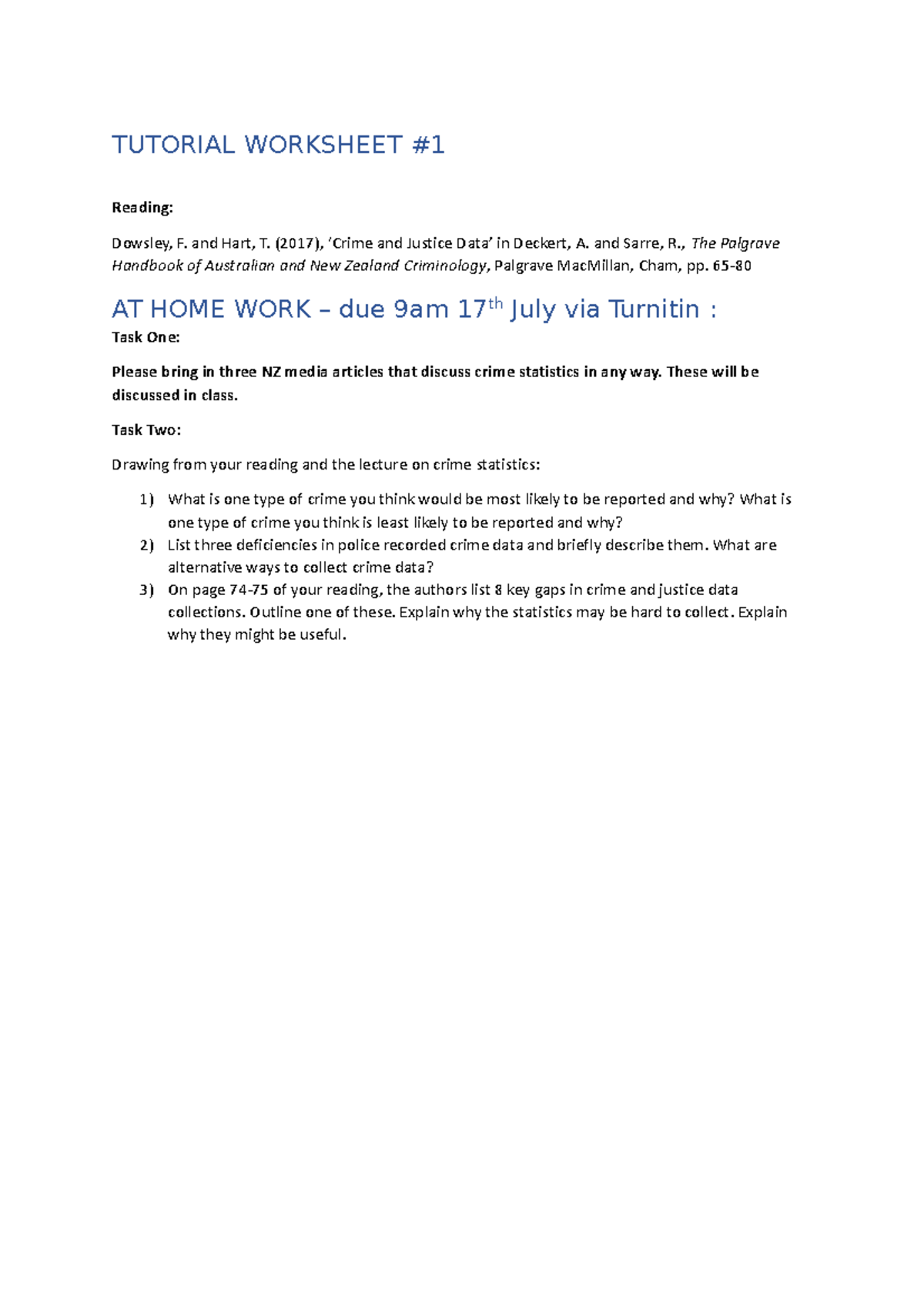 At Home Tutorial Worksheet 1 - Due 9am 17th July - TUTORIAL WORKSHEET ...