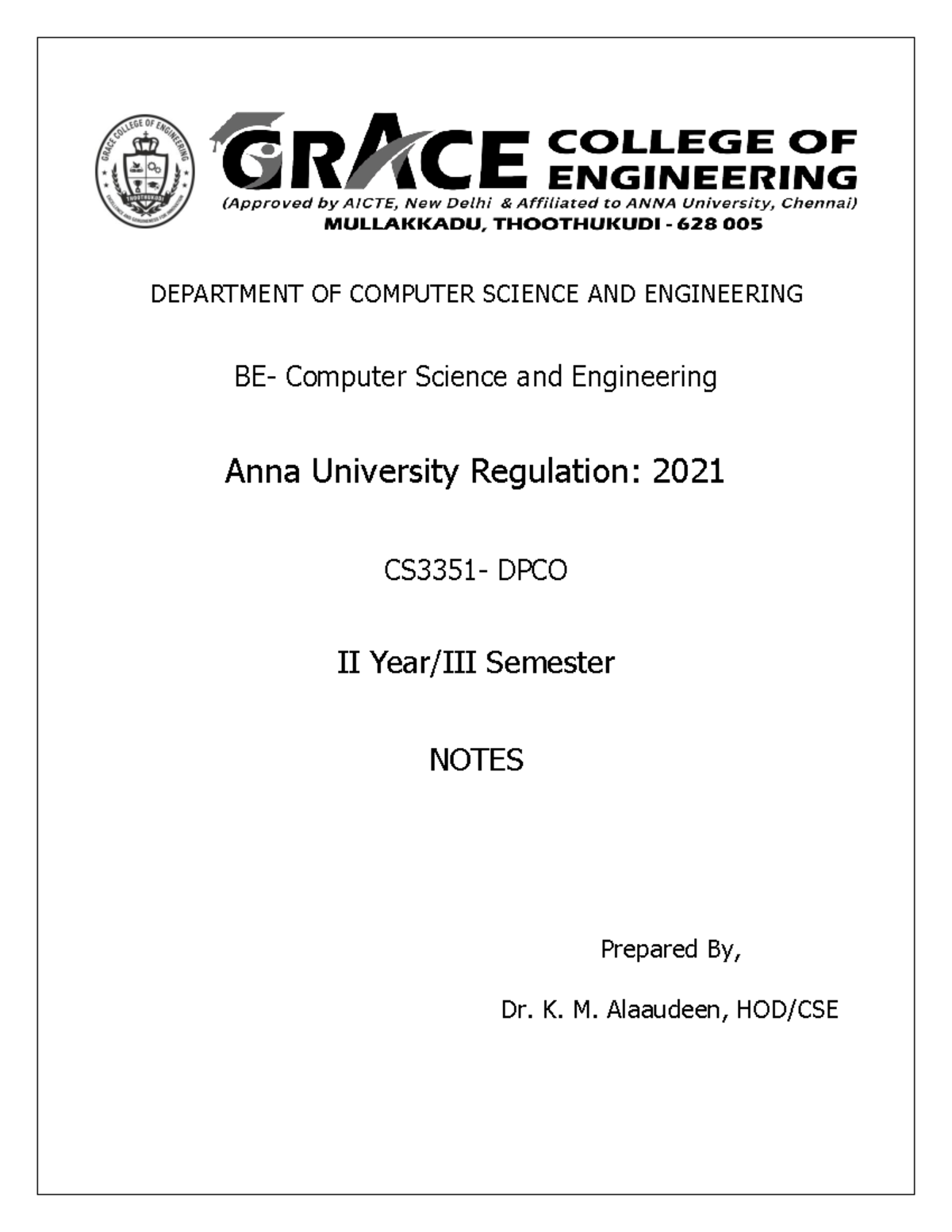 Grace College DPCO unit 1 notes - Digital image - DEPARTMENT Anna ...