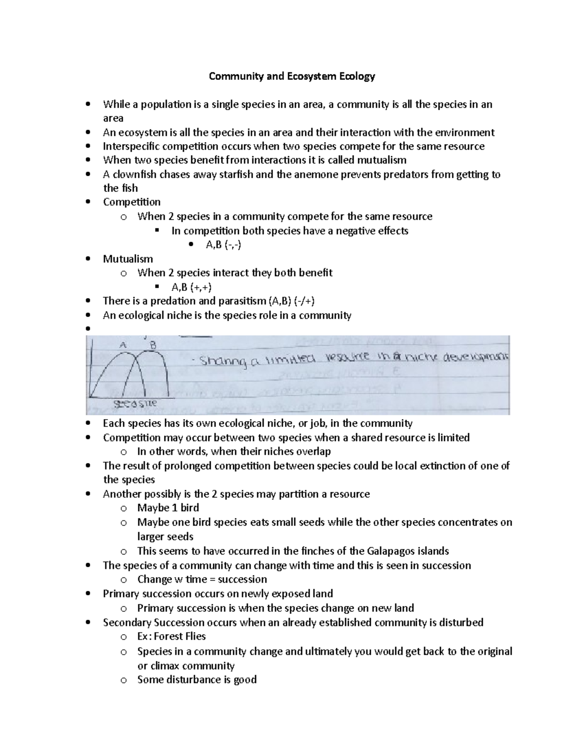 Community and Ecosystem Ecology Notes - Community and Ecosystem Ecology ...
