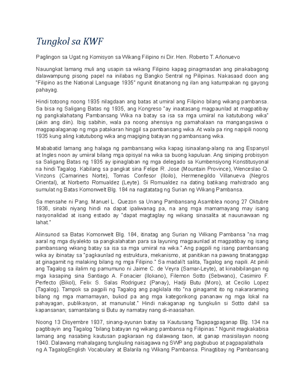 7. sa KWF - Module - Tungkol sa KWF Paglingon sa Ugat ng Komisyon sa ...