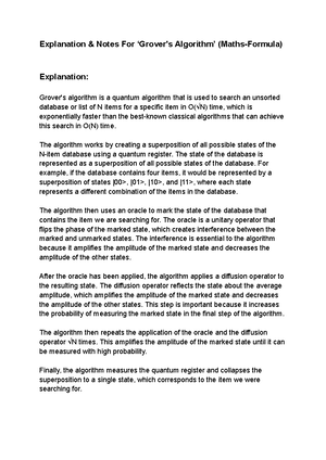 Detailed Summary For ‘Shor's Algorithm And Grover's Algorithm ...