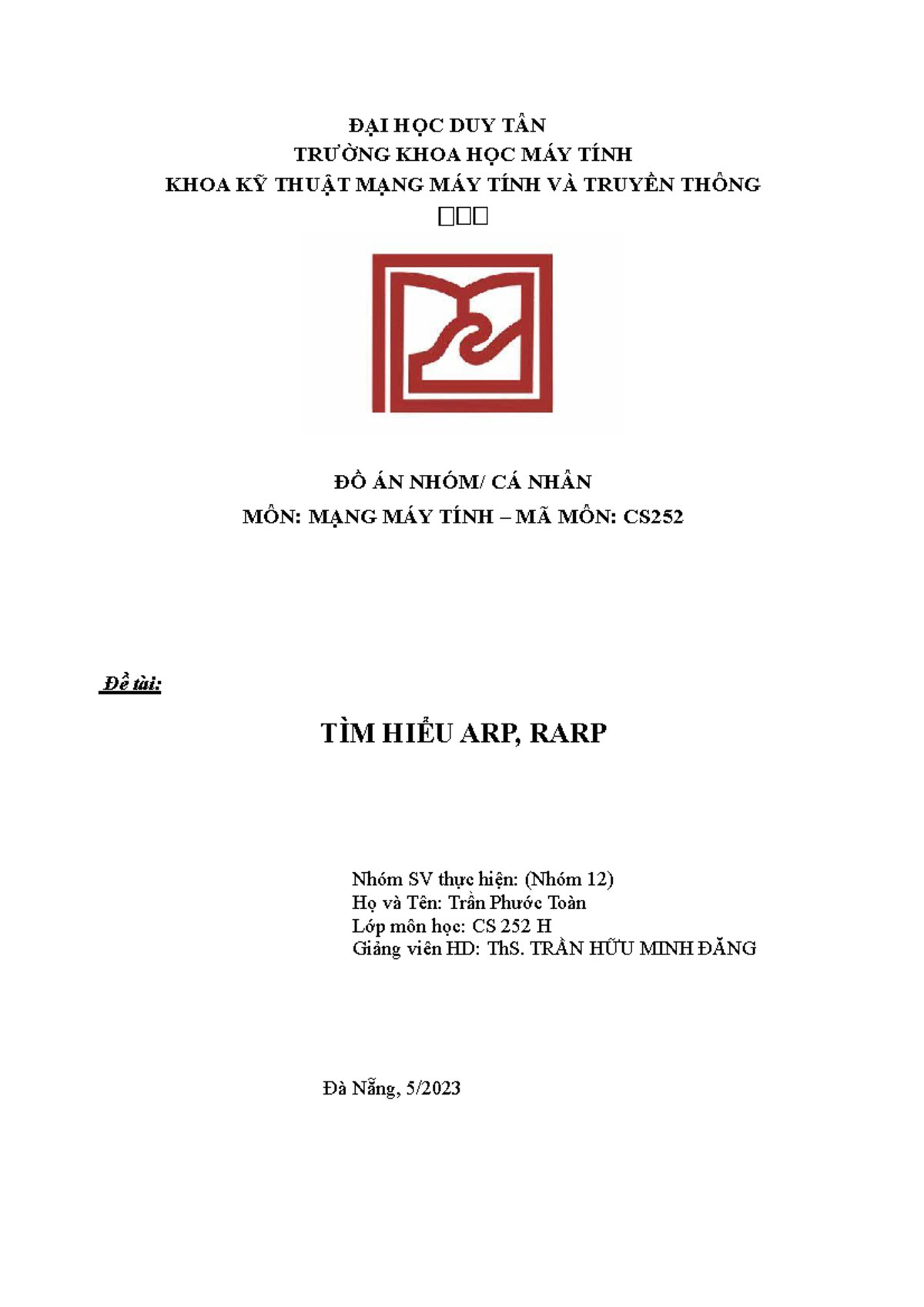 Đồ án ARP&RARP - asd - ĐẠI HỌC DUY TÂN TRƯỜNG KHOA HỌC MÁY TÍNH KHOA KỸ ...