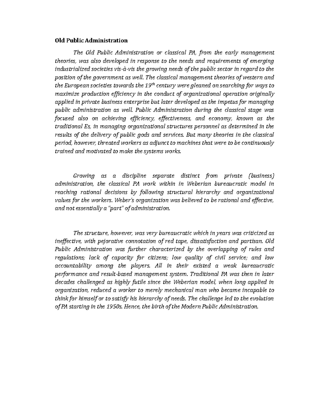 Old Public Administration - The classical management theories of ...