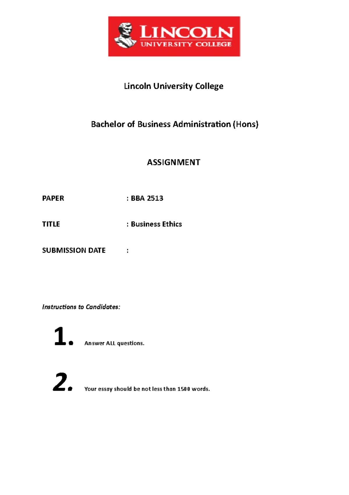Assignment 1 -business ethics - Lincoln University College Bachelor of ...