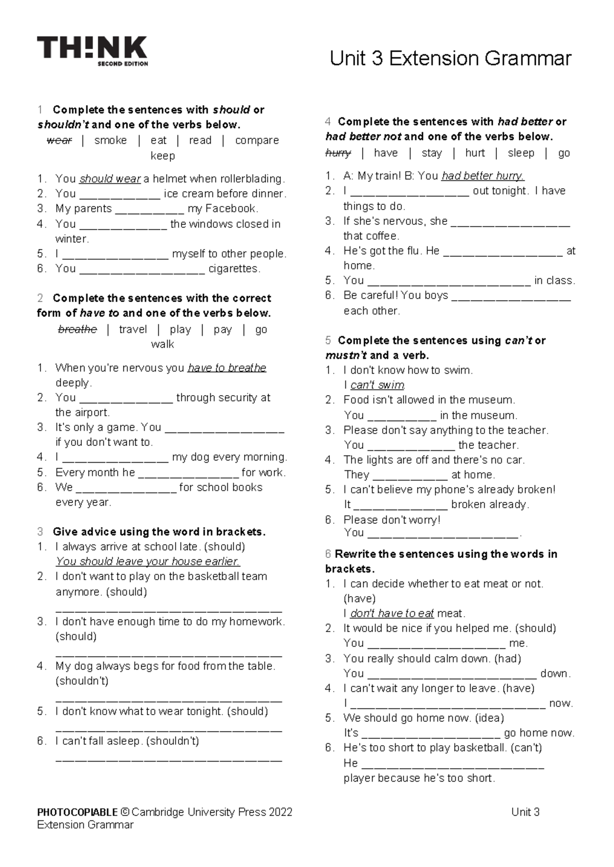 Thk2e Br E L3 Grammar Extension Unit 3 - Unit 3 Extension Grammar 1 ...