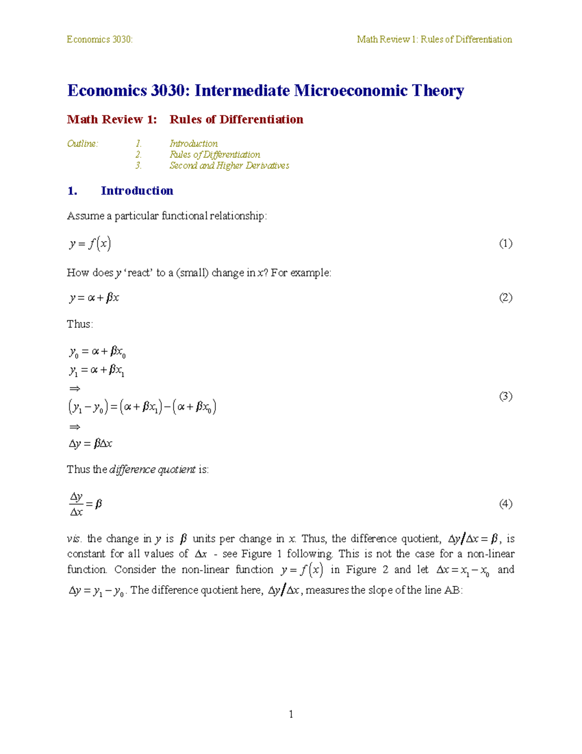 Econ3030Math Review 1 - Economics 3030: Intermediate Microeconomic Theory Math Review 1: Rules ...