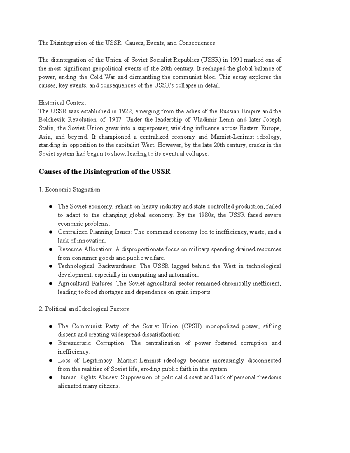 Usssr - Gorbachev - The Disintegration of the USSR: Causes, Events, and ...