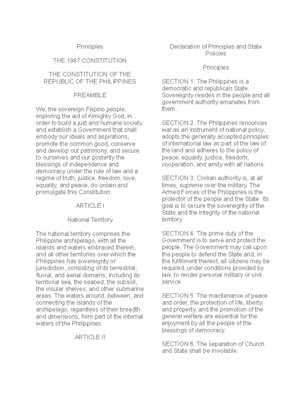 1987 Constitution - notes - Principles THE 1987 CONSTITUTION THE ...