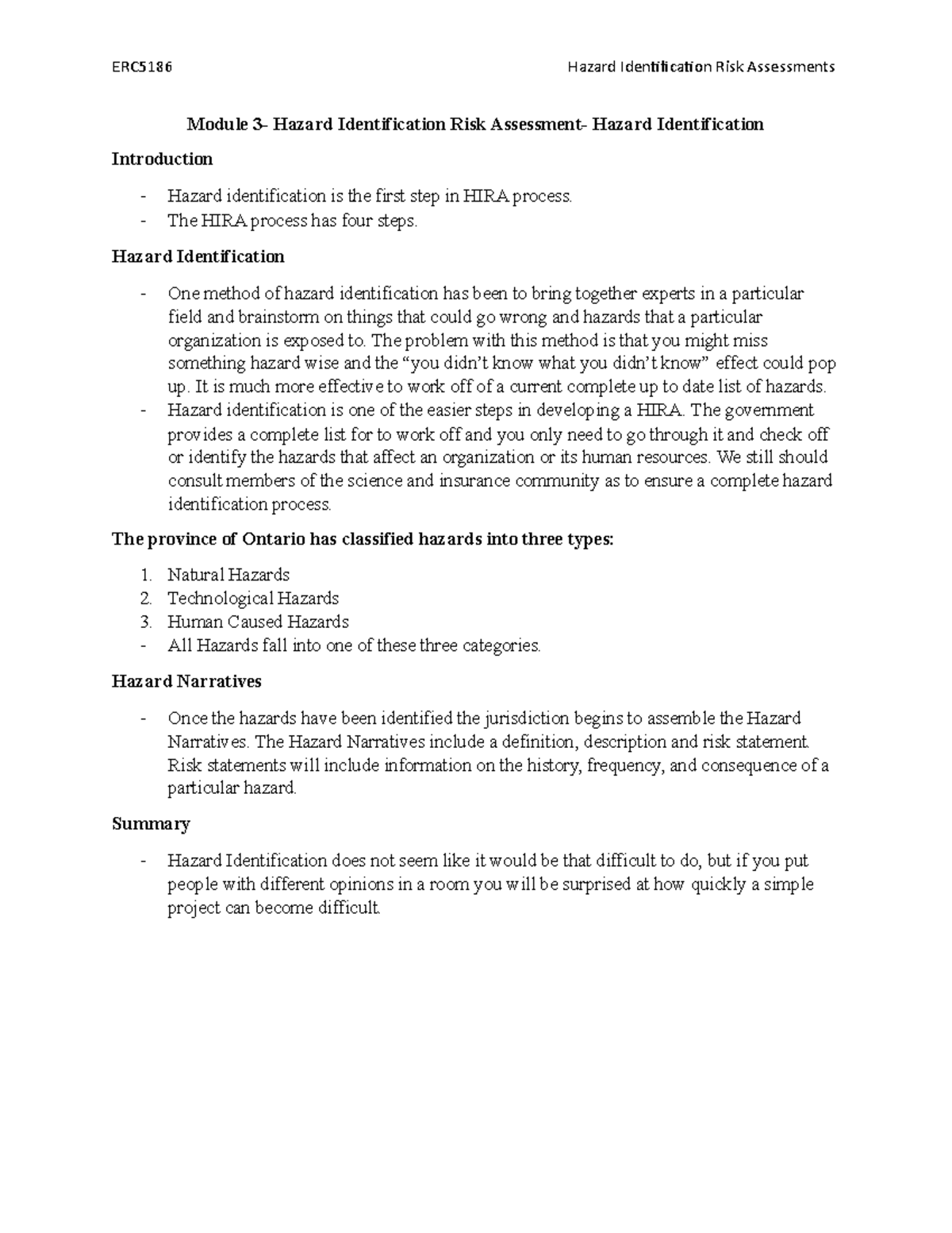 Module 3- Hazard Identification Risk Assessment- Hazard Identification ...