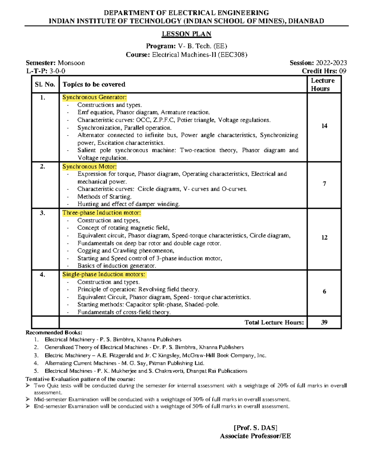 Lesson Plan Machines 2 - Lecture - DEPARTMENT OF ELECTRICAL ENGINEERING ...