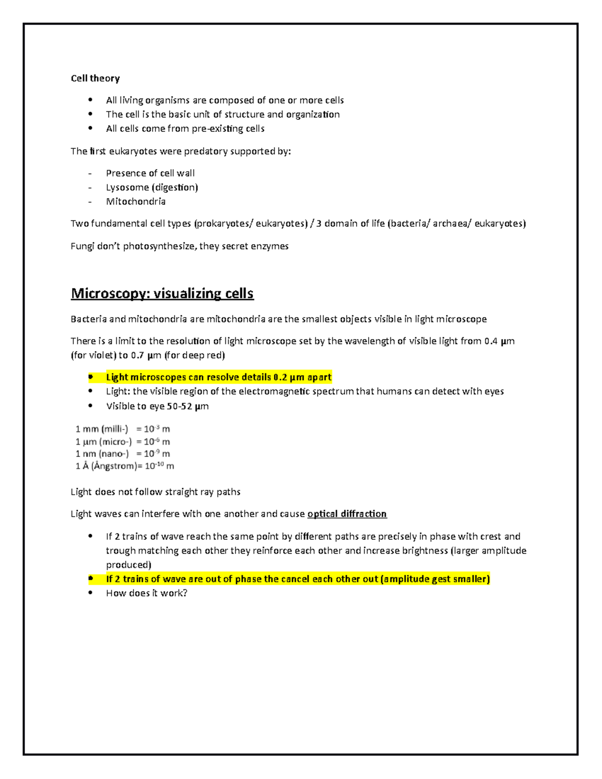 Test 1 - bio 2020- microscopy, membrane - Cell theory All living ...