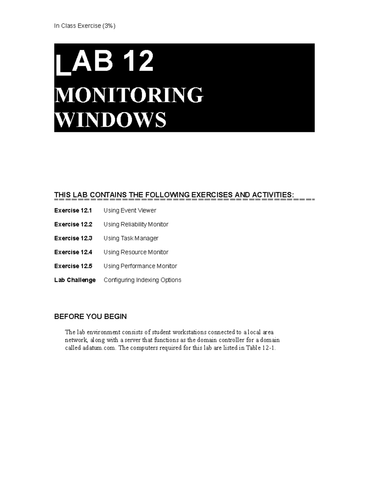 Lab12 worksheet LM - Lecture notes 12 - L AB 12 MONITORING WINDOWS THIS ...