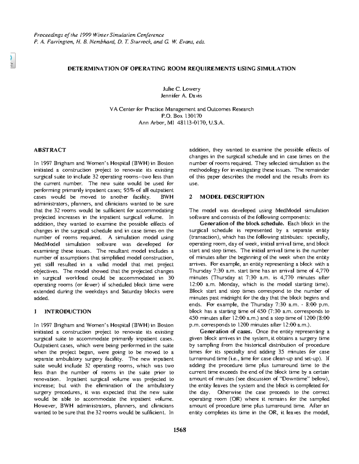 324898 - References for hospital - Proceedings of the 1999 Winter ...