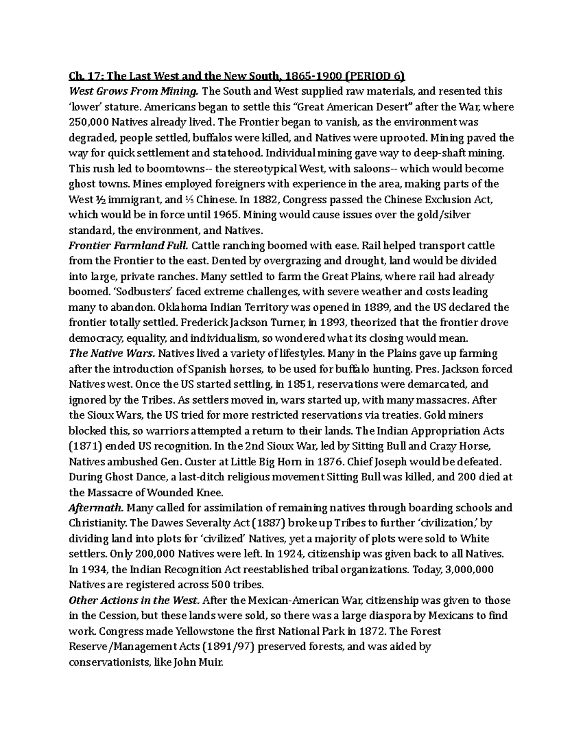 Chapter 1 and 2 - Ch. 17: The Last West and the New South, 1865-1900 ...